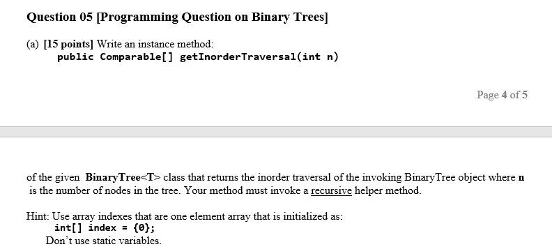 Solved Question 05 [Programming Question on Binary Trees] | Chegg.com