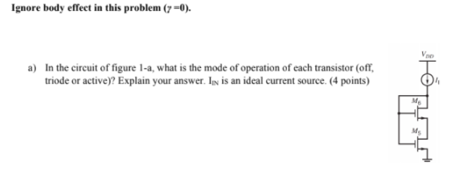 Solved Ignore body effect in this problem (1 =0). Vop a) In | Chegg.com
