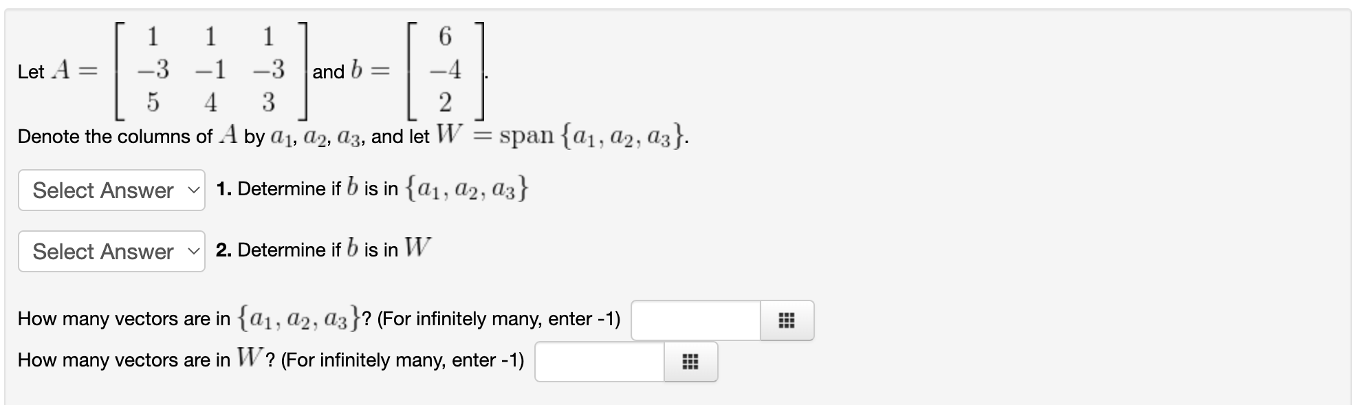 Solved Let A=⎣⎡1−351−141−33⎦⎤ and b=⎣⎡6−42⎦⎤ Denote the | Chegg.com