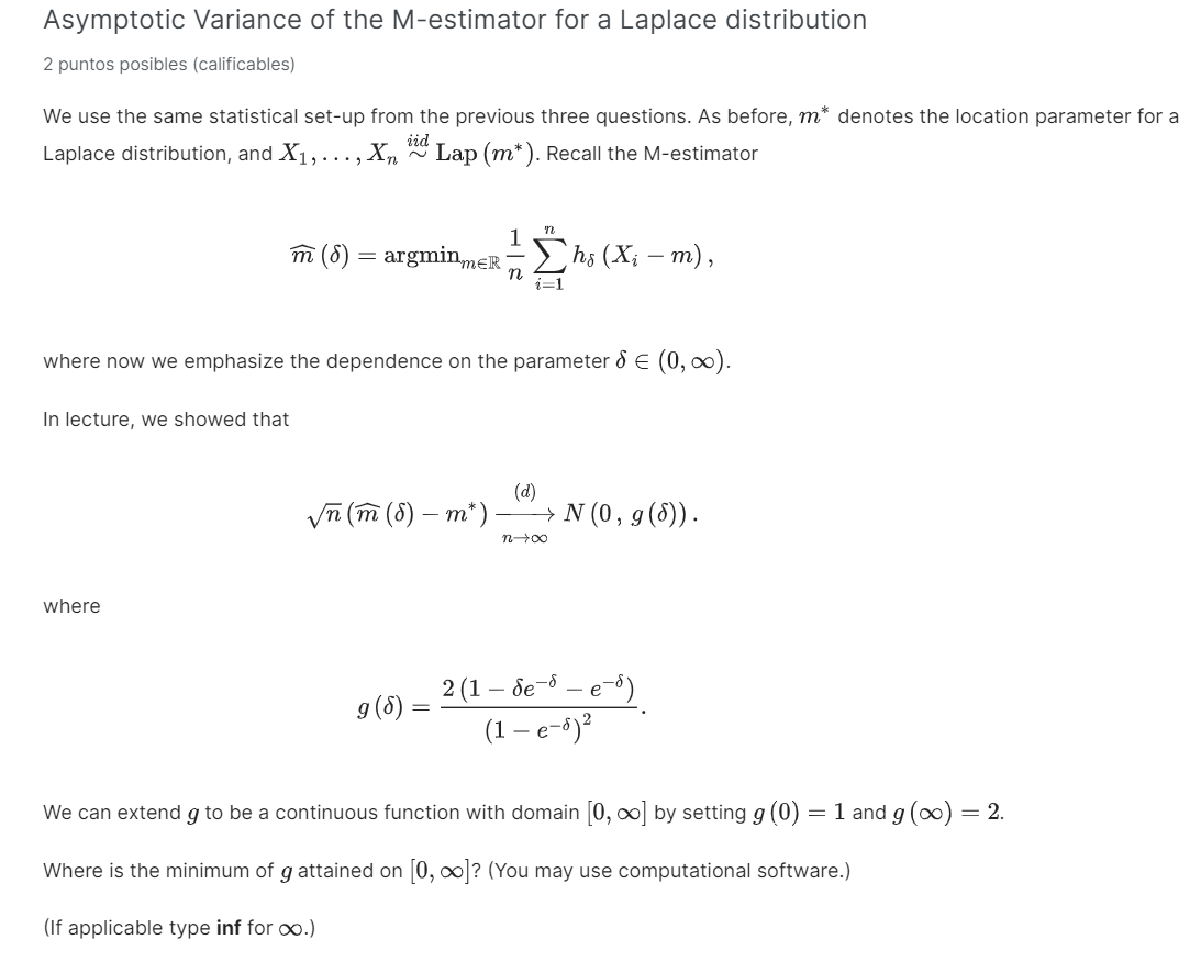 Solved Asymptotic Variance of the M-estimator for a Laplace | Chegg.com