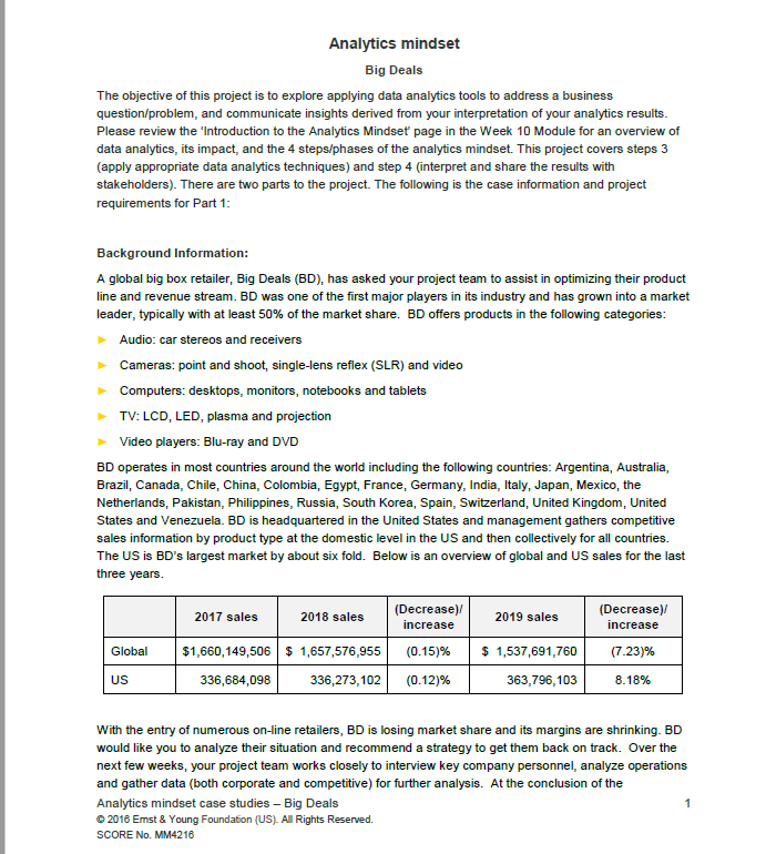 Analytics mindset Big Deals The objective of this | Chegg.com