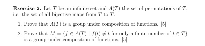 Solved Exercise 2. Let T be an infinite set and A(T) the set | Chegg.com