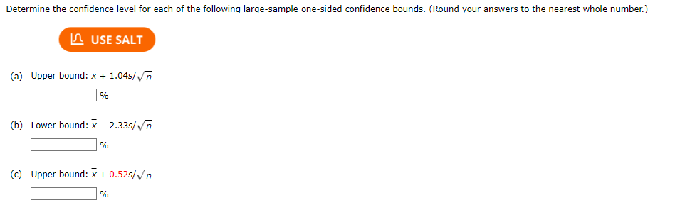 Solved Determine the confidence level for each of the | Chegg.com