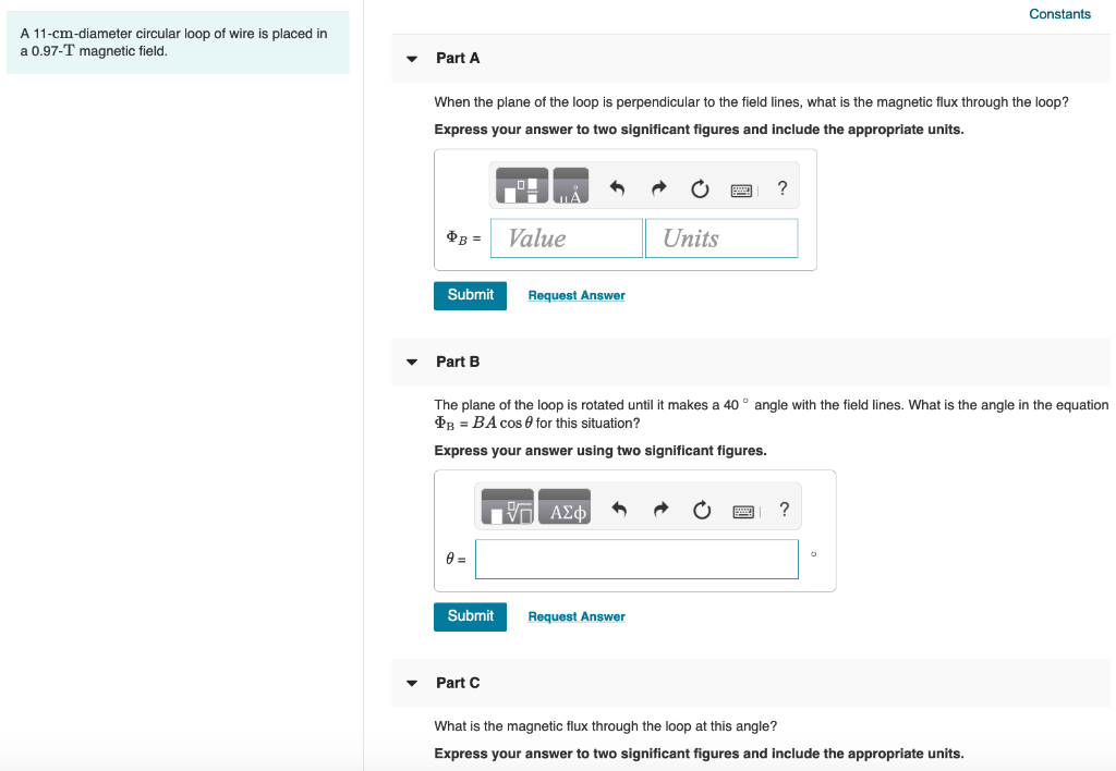 Solved Constants A 11-cm-diameter circular loop of wire is | Chegg.com