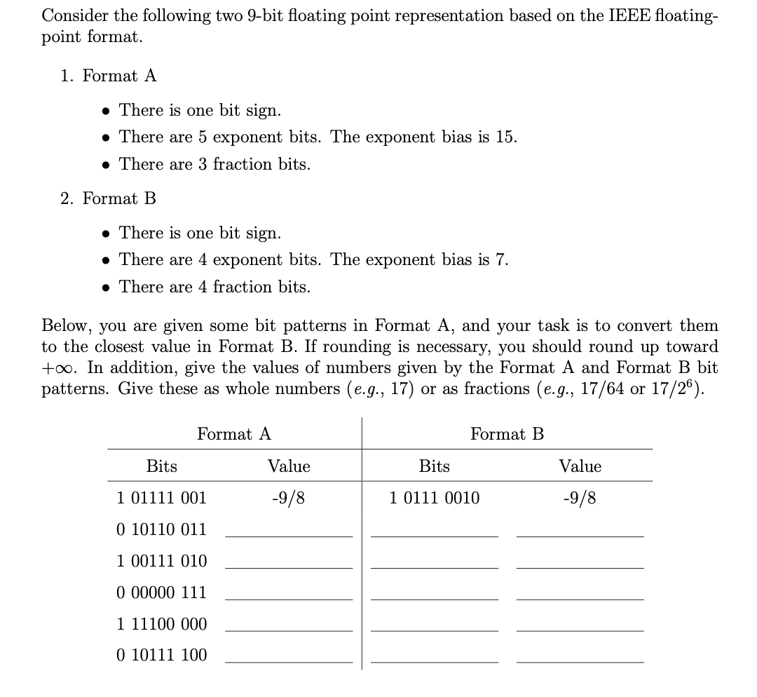 Solved Consider The Following Two 9 Bit Floating Point R