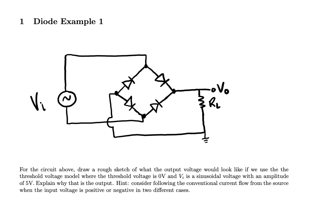 Solved 1 Diode Example 1 For the circuit above, draw a rough | Chegg.com