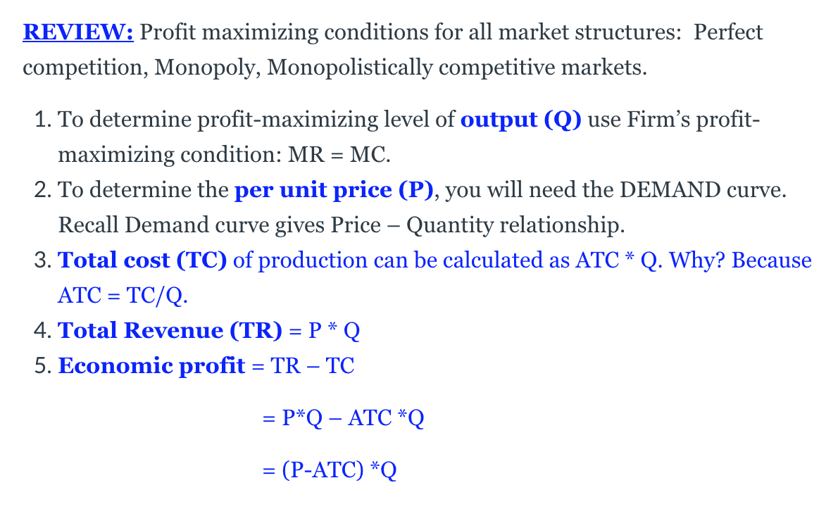 Solved REVIEW: Profit maximizing conditions for all market | Chegg.com
