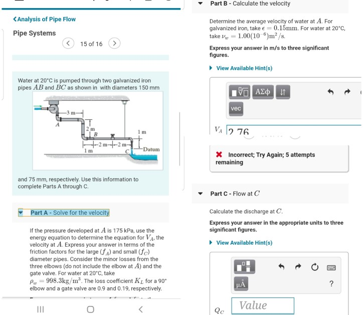 Solved Part B Calculate The Velocity Analysis Of Pipe Flow