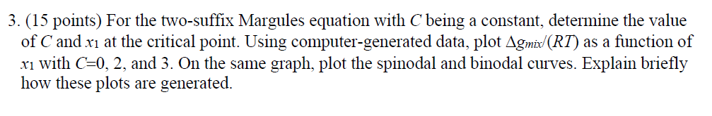 3. (15 points) For the two-suffix Margules equation | Chegg.com