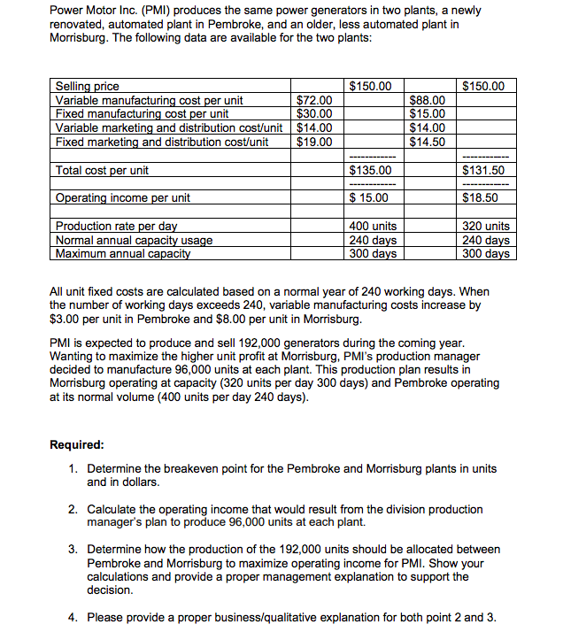 Solved Power Motor Inc. (PMI) produces the same power | Chegg.com