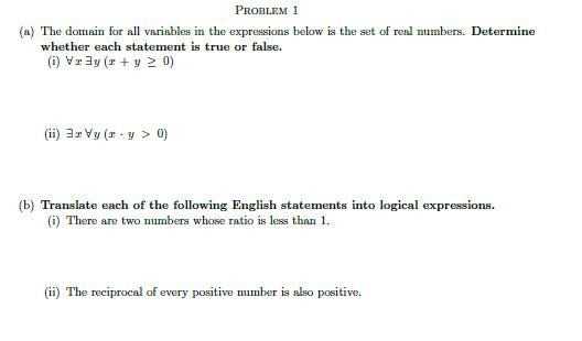Solved PROBLEM 1 (a) The domain for all variables in the | Chegg.com
