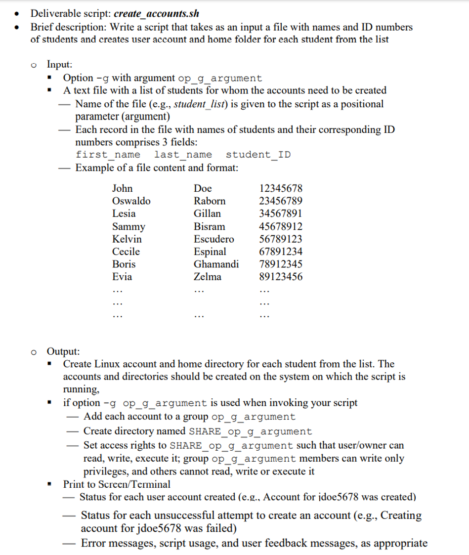 Solved Deliverable script: create_accounts.sh Brief | Chegg.com