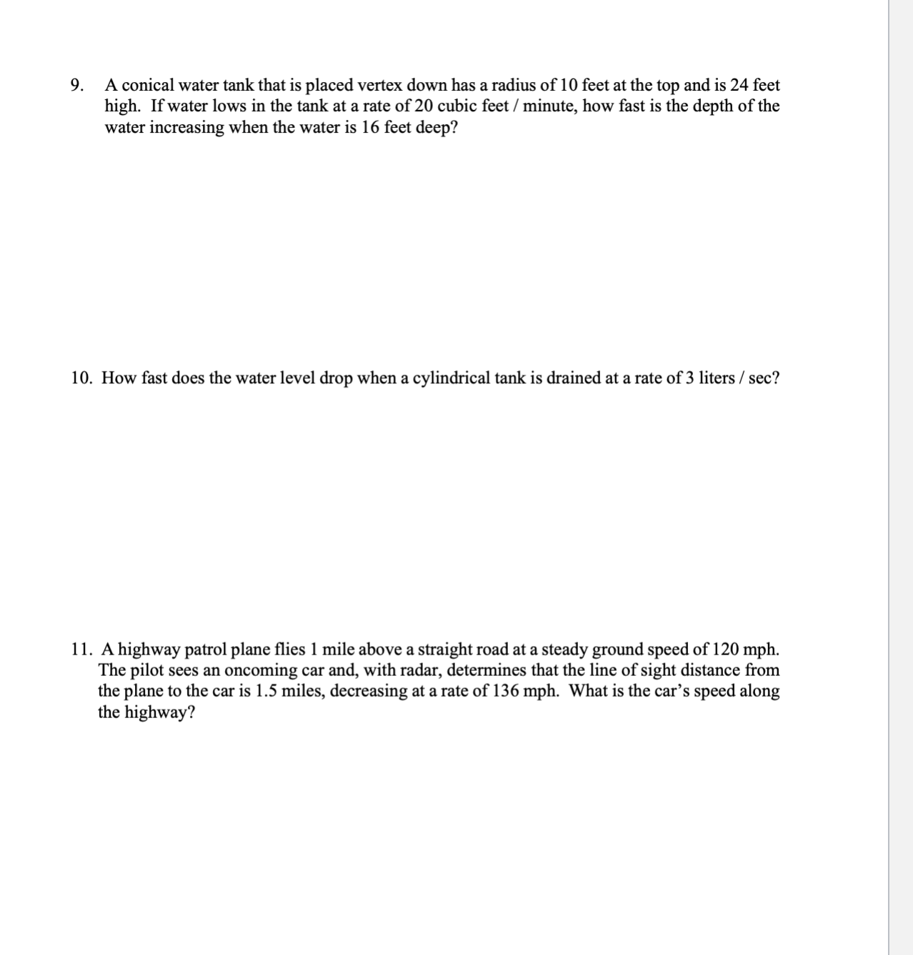 Solved A conical water tank that is placed vertex down has a | Chegg.com