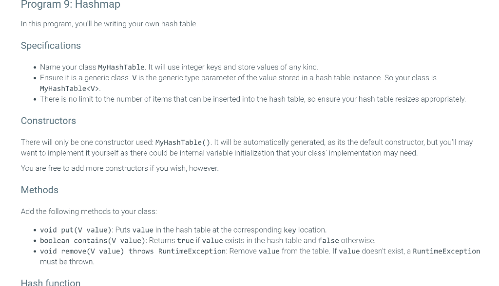 Program 9: Hashmap In this program, you'll be writing | Chegg.com