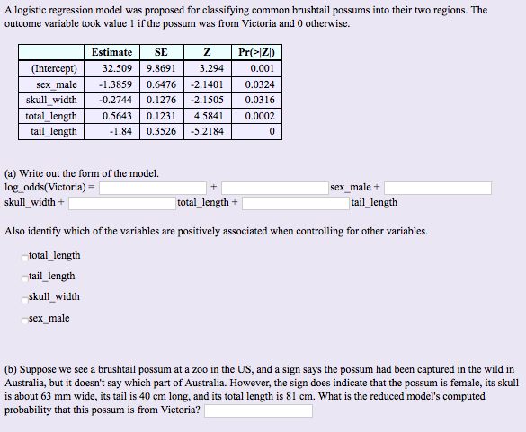 Solved A logistic regression model was proposed for | Chegg.com