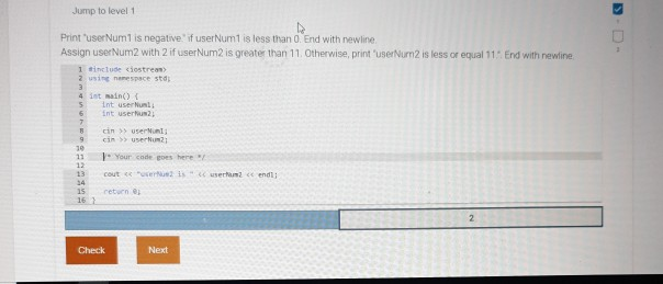 Solved Jump to level 1 Print 'user Num1 is negative if user | Chegg.com