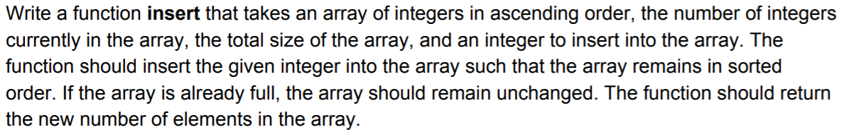 Solved Write a function insert that takes an array of | Chegg.com