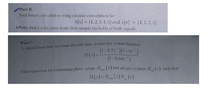Solved Part B Find linear convolution using circular | Chegg.com