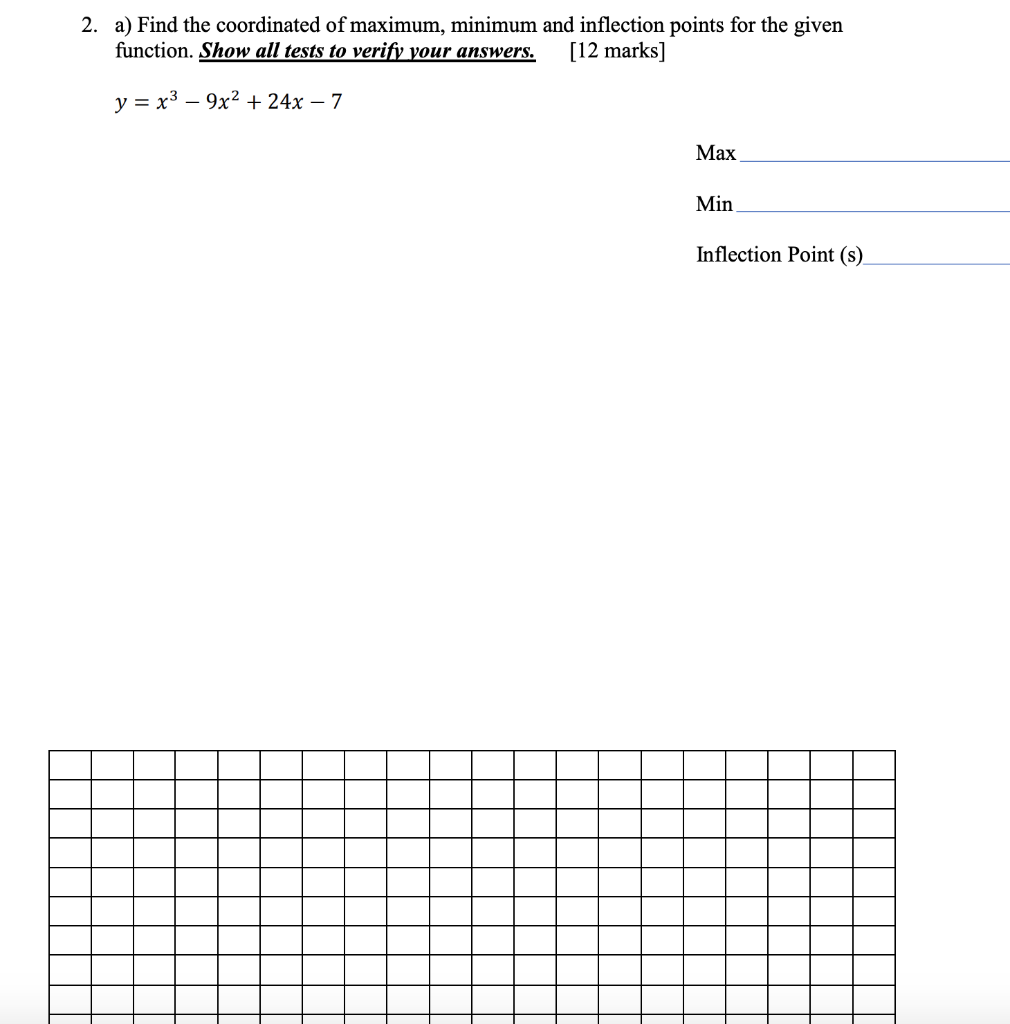 Solved 2. a) Find the coordinated of maximum, minimum and | Chegg.com