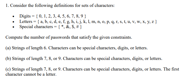 Solved 1. Consider the following definitions for sets of | Chegg.com