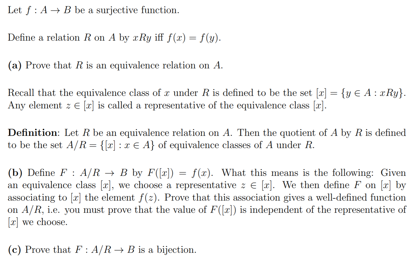 Solved Let f : A + B be a surjective function. Define a | Chegg.com