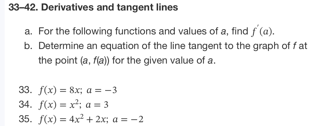 Solved 33-42. ﻿Derivatives and tangent linesa. ﻿For the | Chegg.com