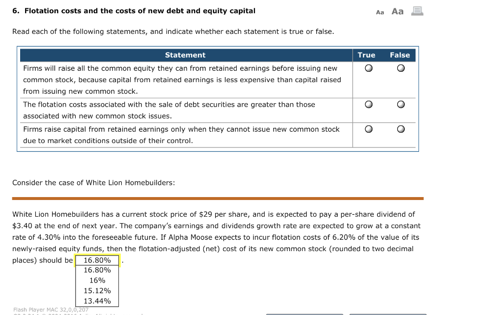 Solved 6. Flotation costs and the costs of new debt and | Chegg.com