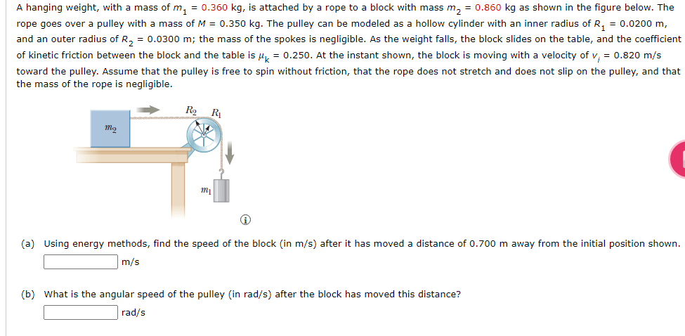 [Solved]: A hanging weight, with a mass of ( m_{1}=0.360