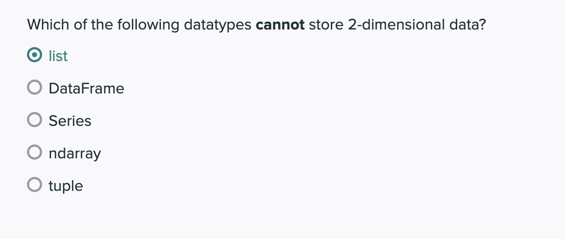 Solved Which of the following datatypes cannot store | Chegg.com