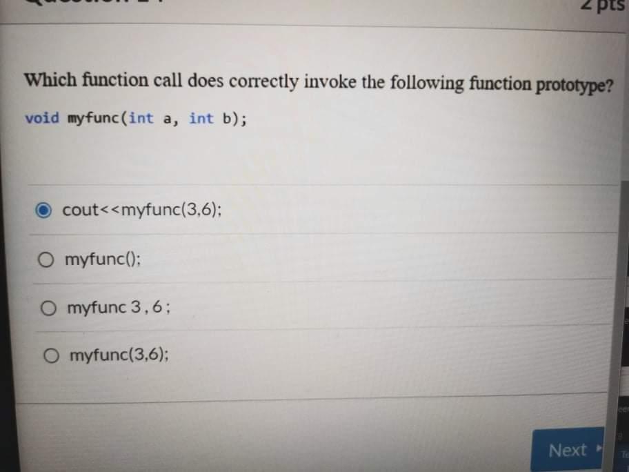 Solved 2 pts Which function call does correctly invoke the | Chegg.com