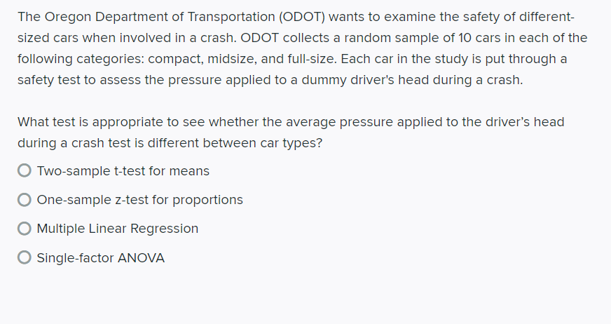 Solved The Oregon Department of Transportation (ODOT) wants | Chegg.com