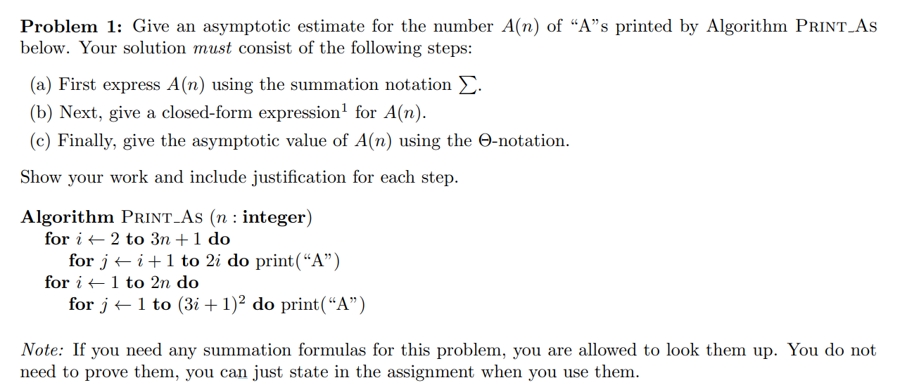 Solved Problem 1: Give an asymptotic estimate for the number | Chegg.com
