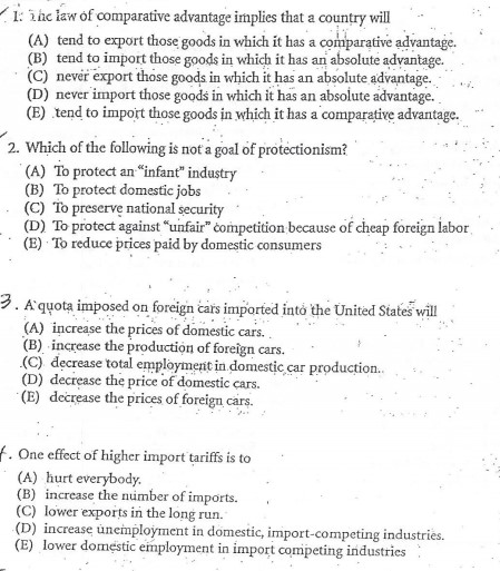 Solved 1: ac law of comparative advantage implies that a | Chegg.com