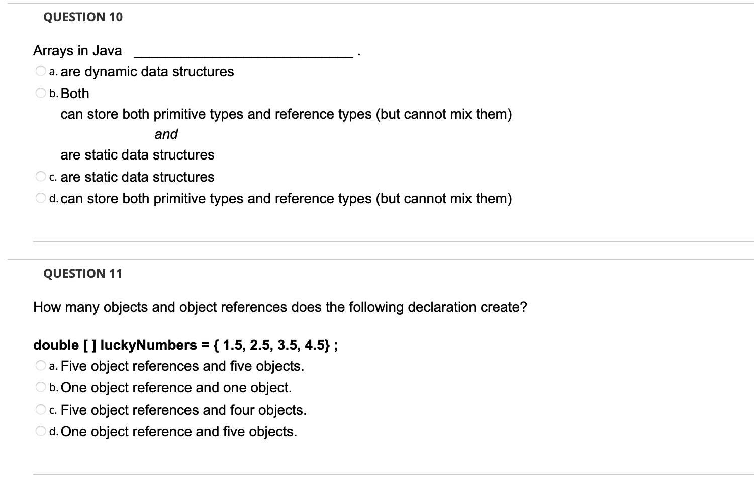 Solved Question 10arrays In Javaa ﻿are Dynamic Data