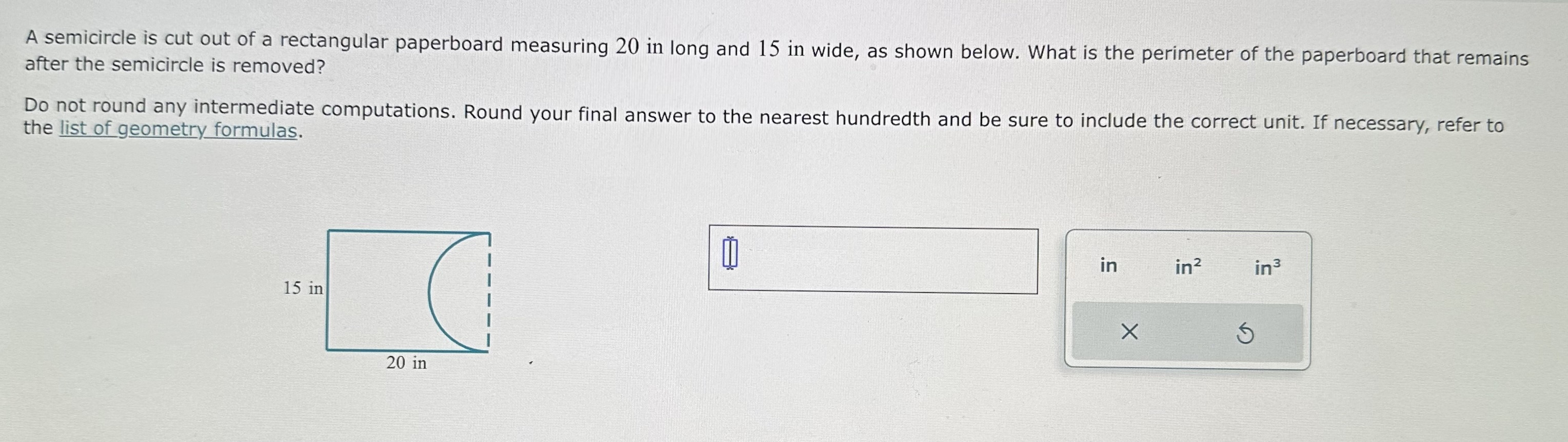 Solved A semicircle is cut out of a rectangular paperboard | Chegg.com