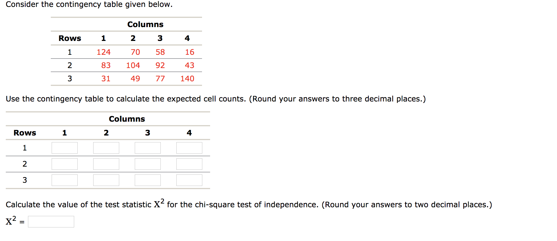 Solved Consider the contingency table given below. Rows 1 2 | Chegg.com