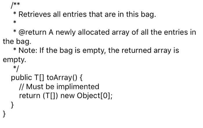 Solved Exercise 1: ArrayBag Attached Files: src.zip(1.966 KB | Chegg.com