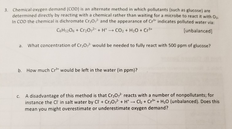 Solved Chemical oxygen demand (COD) is an alternate method | Chegg.com