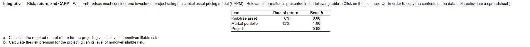 Solved Integrative-Risk, return, and CAPM Wolff Enterprises | Chegg.com