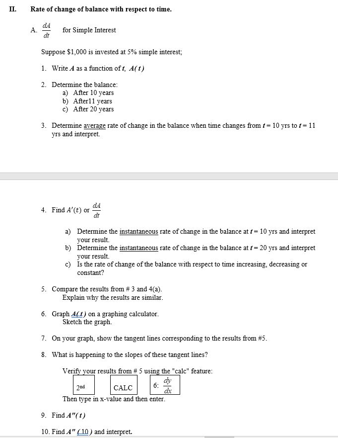 Solved II. ﻿Rate of change of balance with respect to | Chegg.com