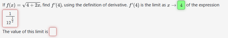 Solved If f(x)=4+2x, find f′(4), using the definition of | Chegg.com