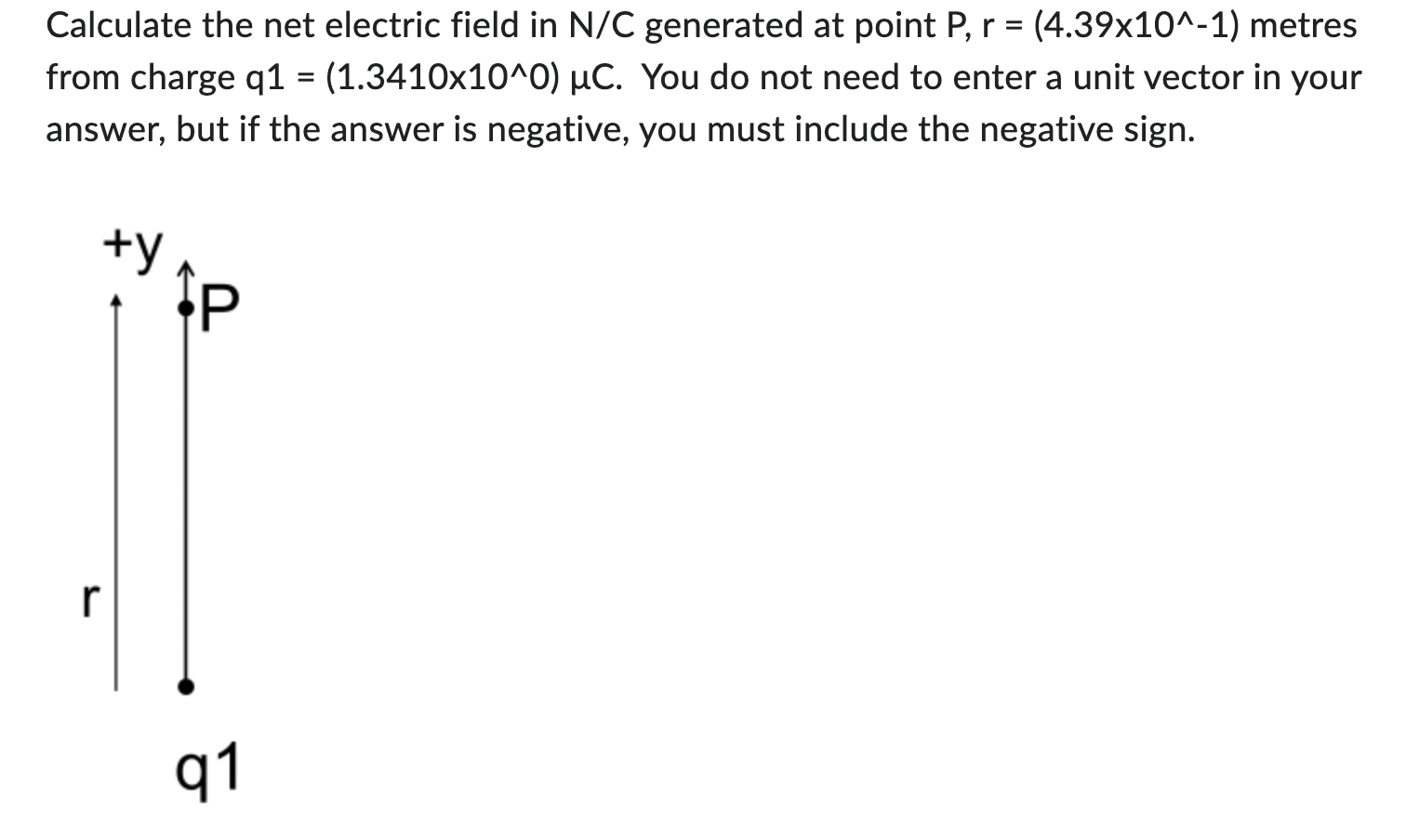 Solved Calculate the net electric field in N/C generated at | Chegg.com