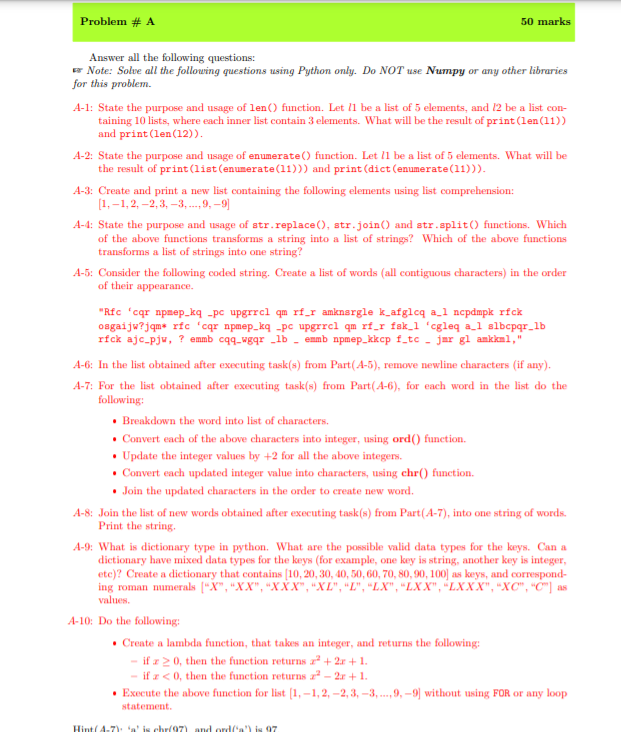 Solved Problem #A 50 marks Answer all the following | Chegg.com