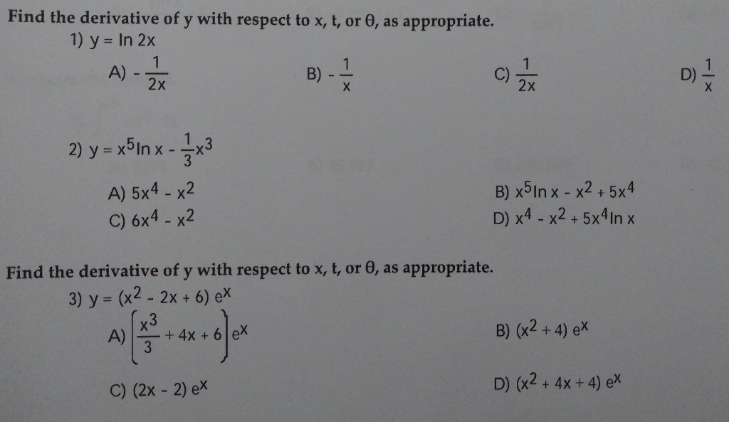 Solved Find the derivative of y with respect to x, t, or θ, | Chegg.com