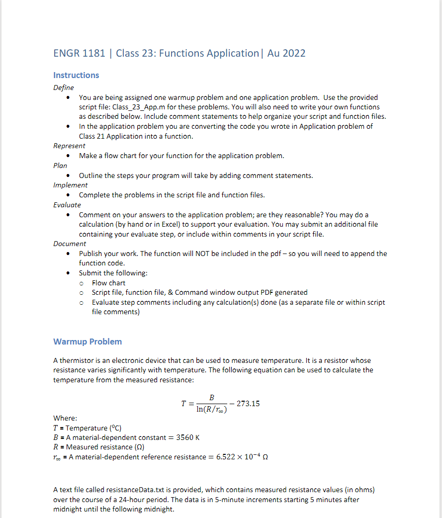 Solved Engr 1181 Class 23 Functions Application Au 2022 