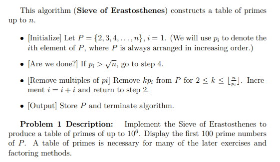 Solved This algorithm (Sieve of Erastosthenes) constructs a | Chegg.com
