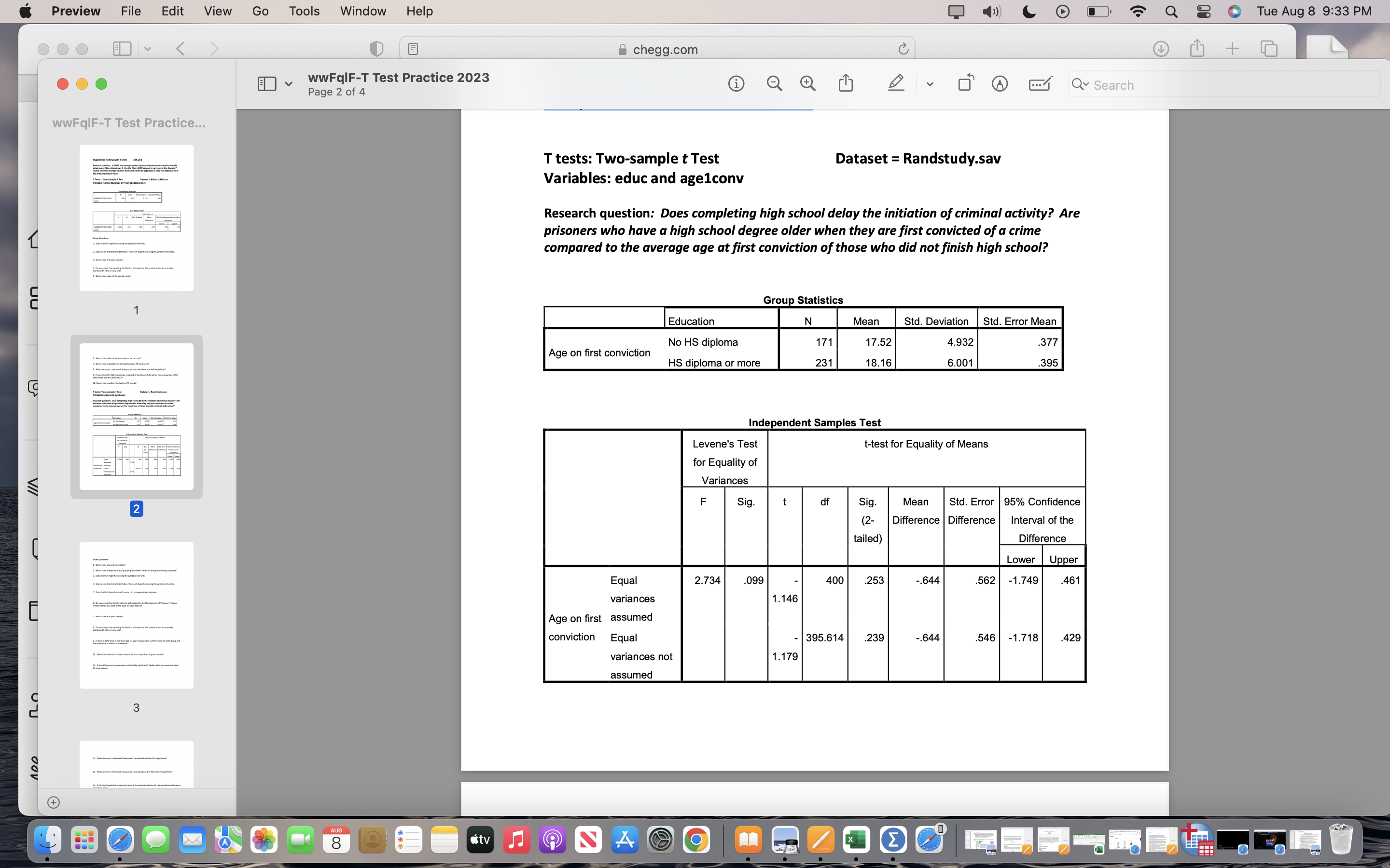 Solved T-test Questions1. What is the dependent variable?2. | Chegg.com