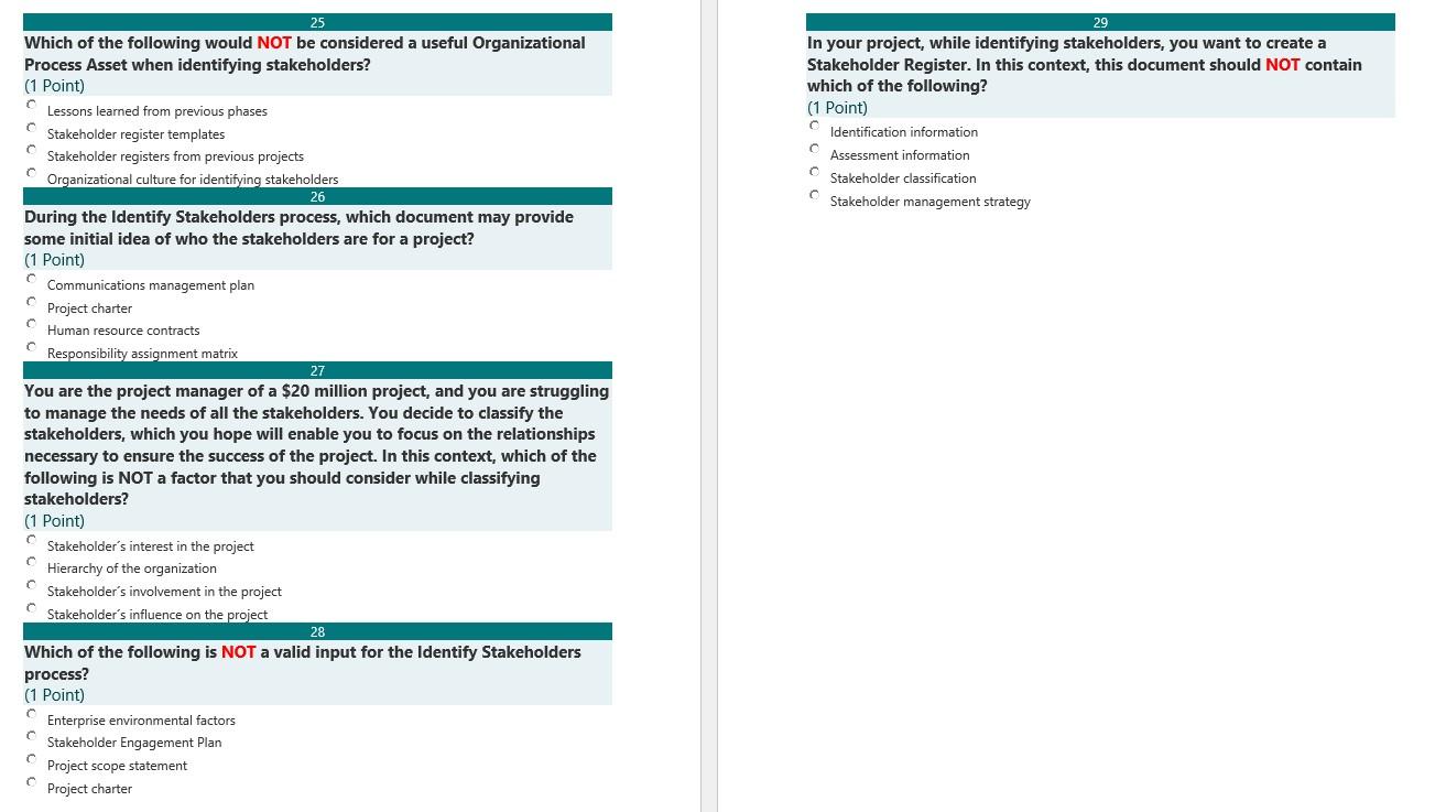 Solved 29 In your project, while identifying stakeholders, | Chegg.com