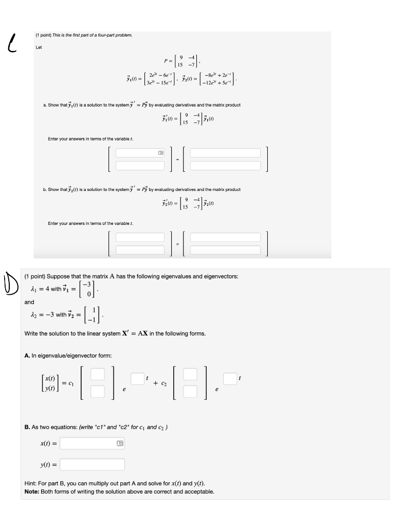 Solved A (1 point) Select all of system of linear | Chegg.com