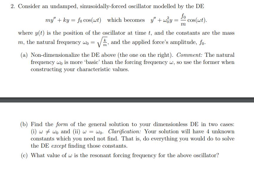 Solved Consider an undamped, sinusoidally-forced oscillator | Chegg.com